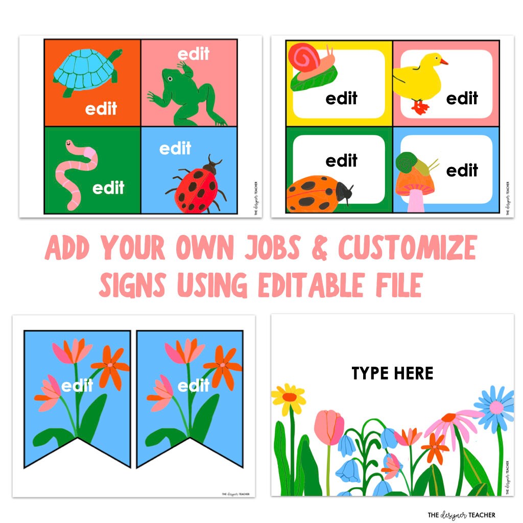 Editable Classroom Jobs Chart and Bulletin Board Display Bright Garden ...