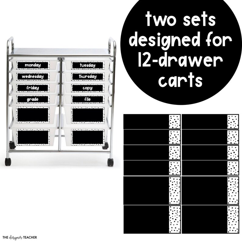 Editable Classroom Rolling Cart Labels With Black & White Boho ...