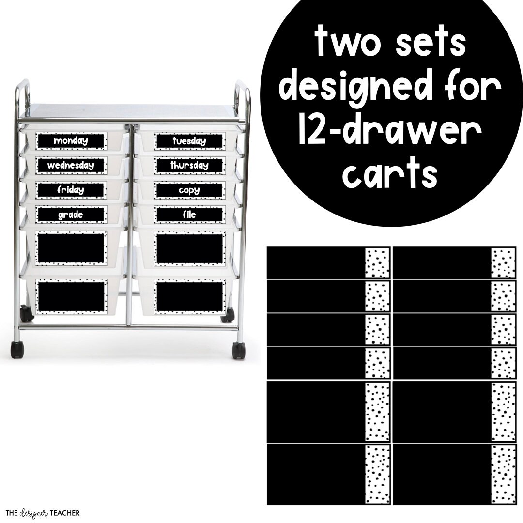 Editable Classroom Rolling Cart Labels With Black & White Boho ...