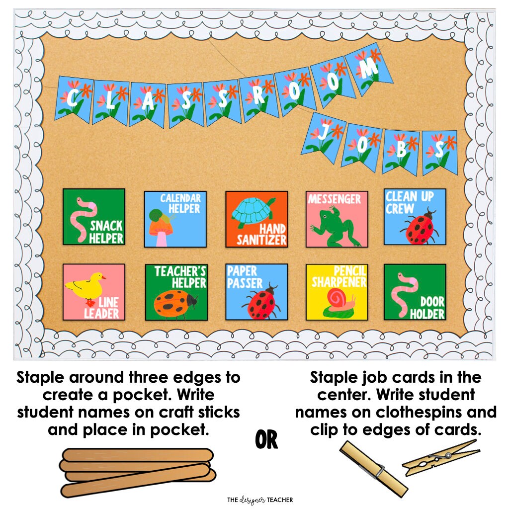Editable Classroom Jobs Chart and Bulletin Board Display Bright Garden ...