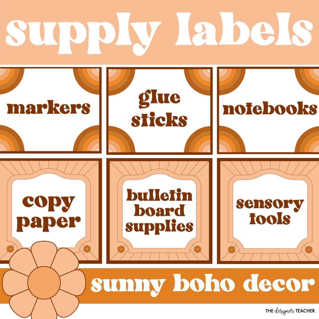 Editable Sunny Boho Retro Theme Classroom Supply Labels for Target ...