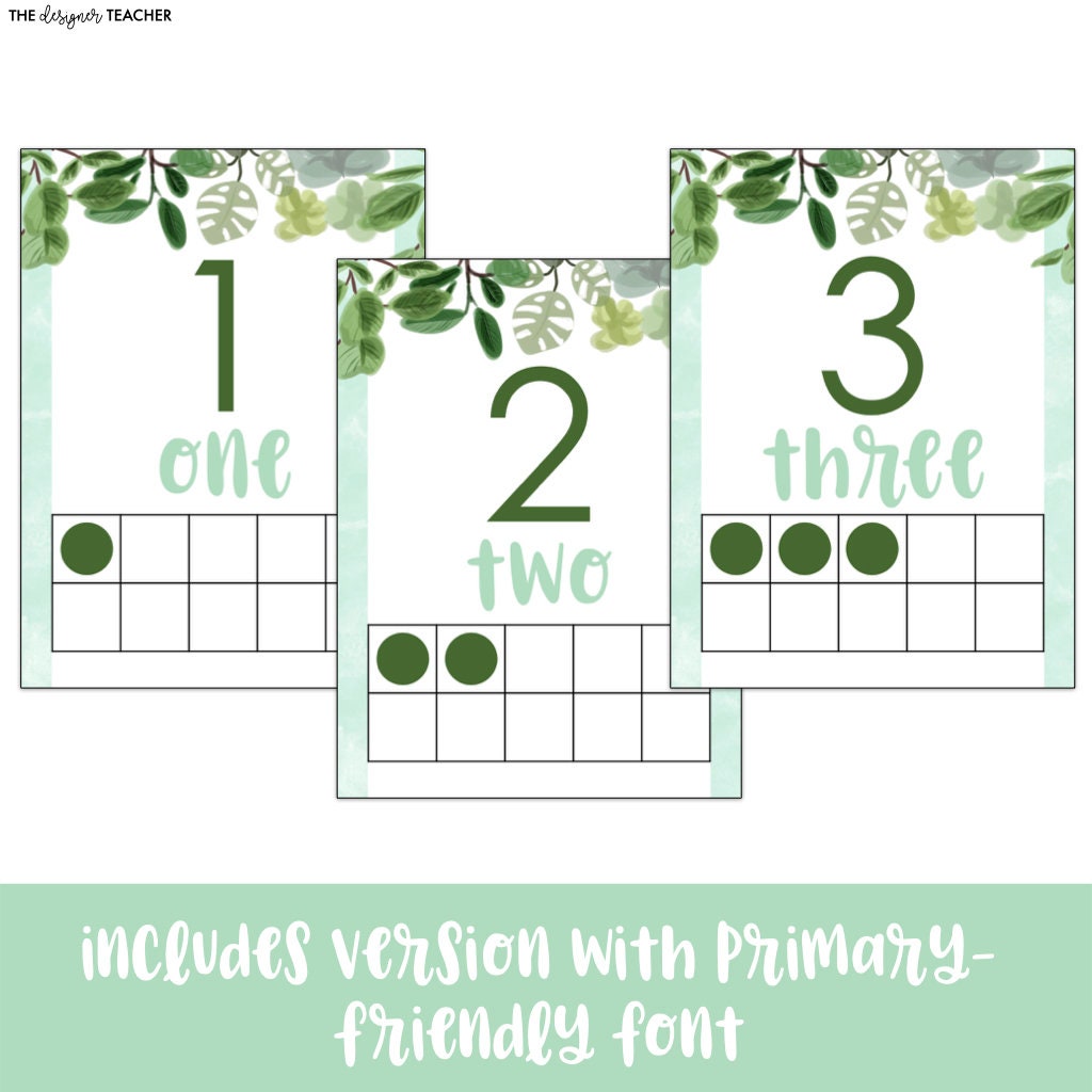 Plant Pastel Boho Theme Decor Classroom Number Posters 1–20 | 10 Frame ...