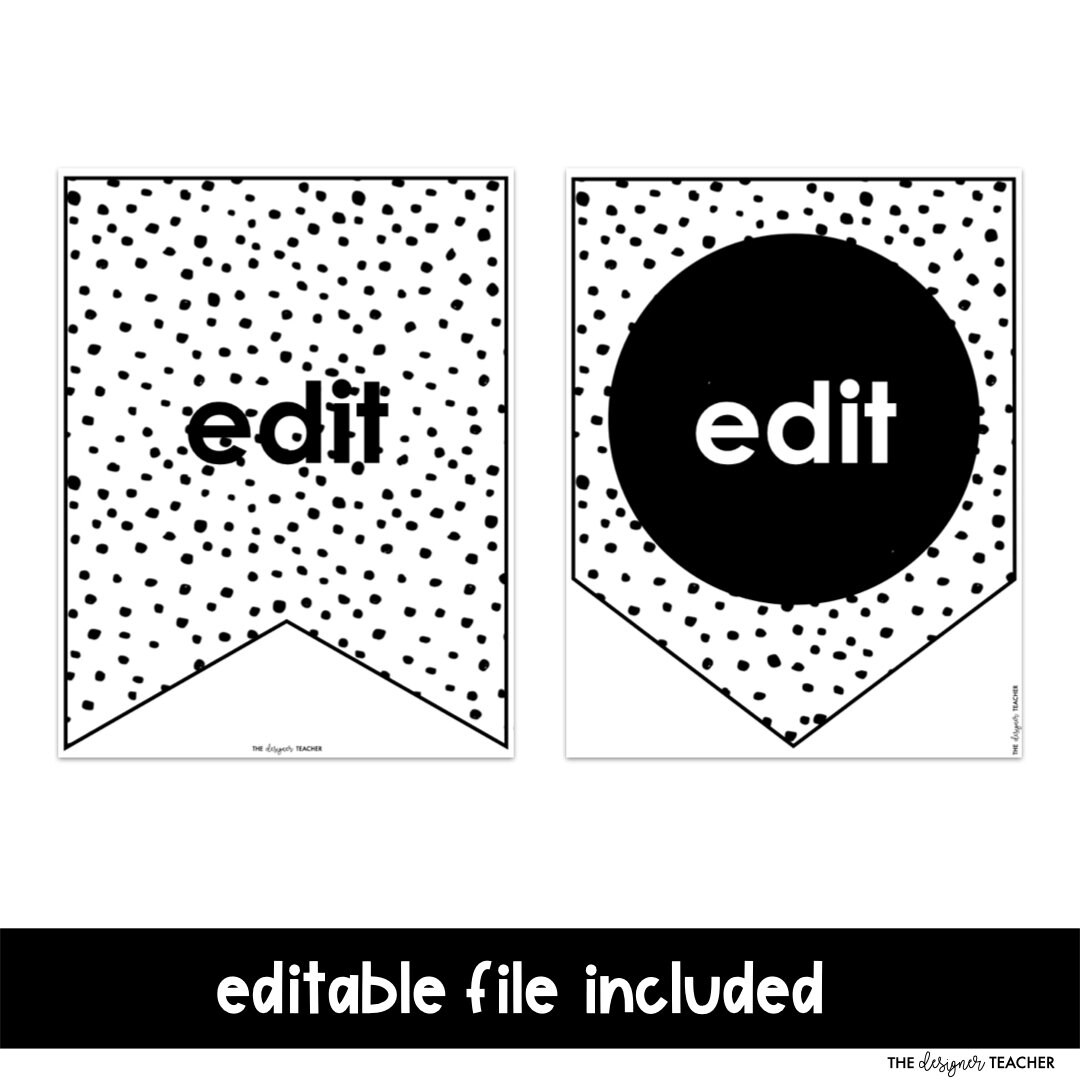 Editable Letter Banner Pennants With Black & White Speckled Boho ...
