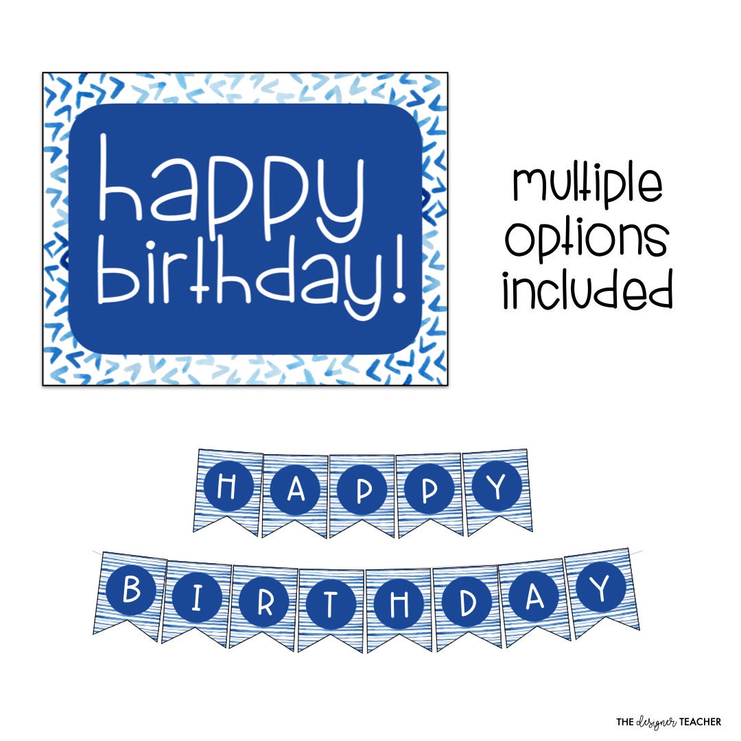 Editable Classroom Birthday Bulletin Board Display With Blue Watercolor ...