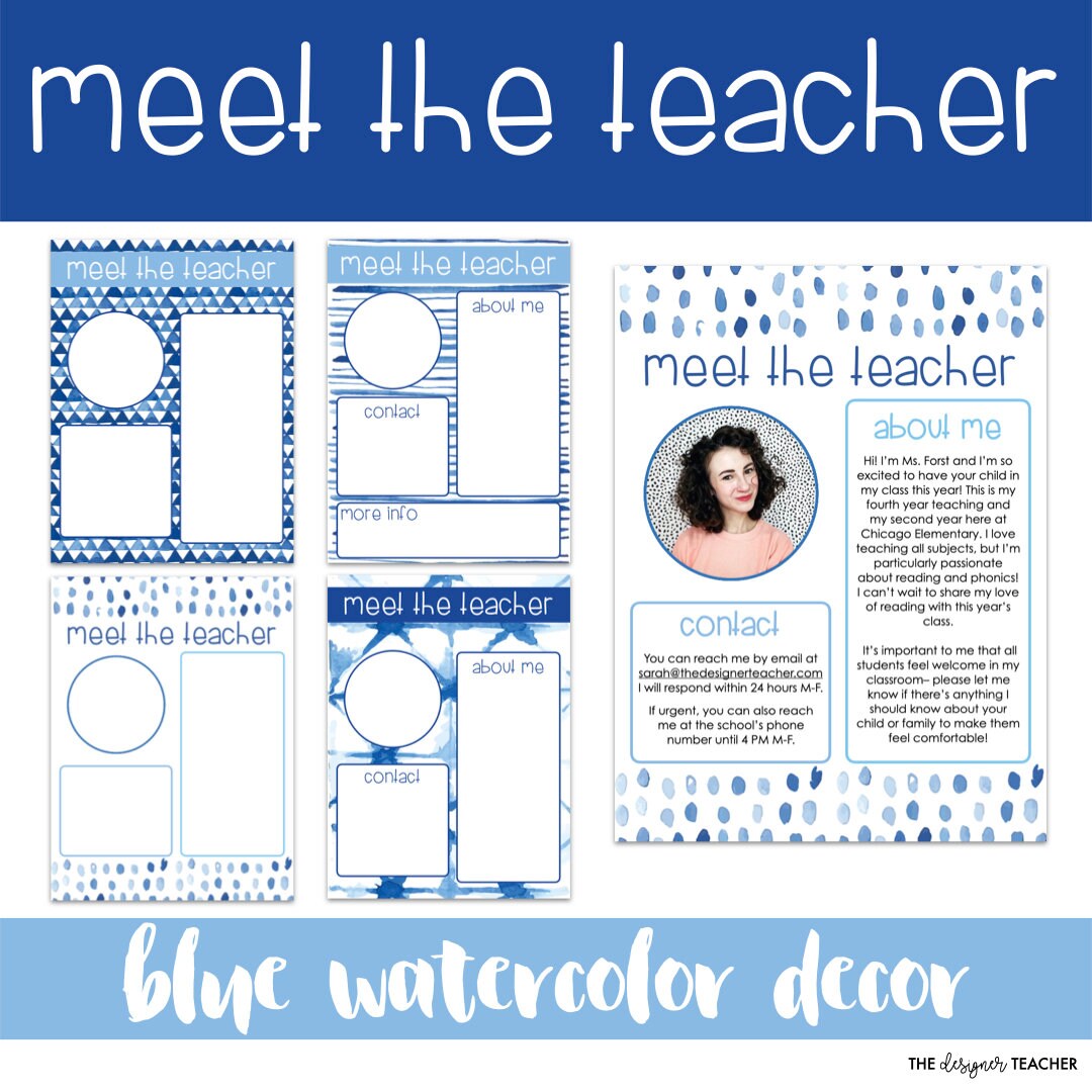 Editable Blue Watercolor Meet the Teacher Template Back to School ...