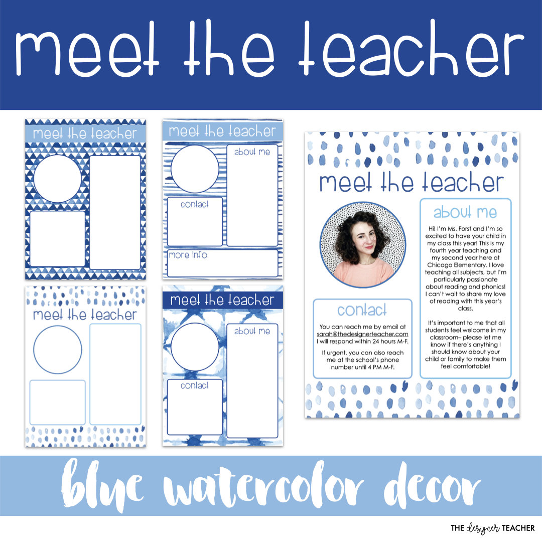 Editable Blue Watercolor Meet the Teacher Template Back to School - Etsy