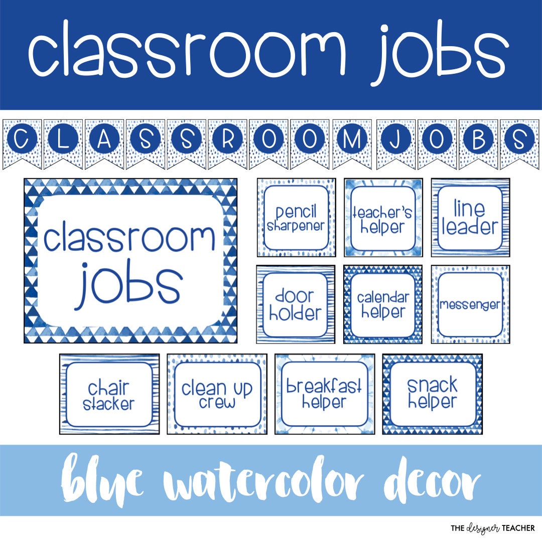 Editable Classroom Jobs Display With Blue Watercolor Theme - Etsy