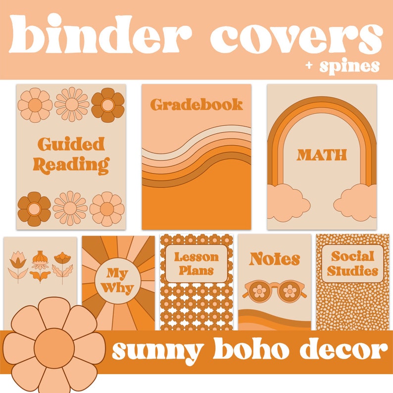 Editable Sunny Boho Retro Binder Covers & Spines Templates for ...