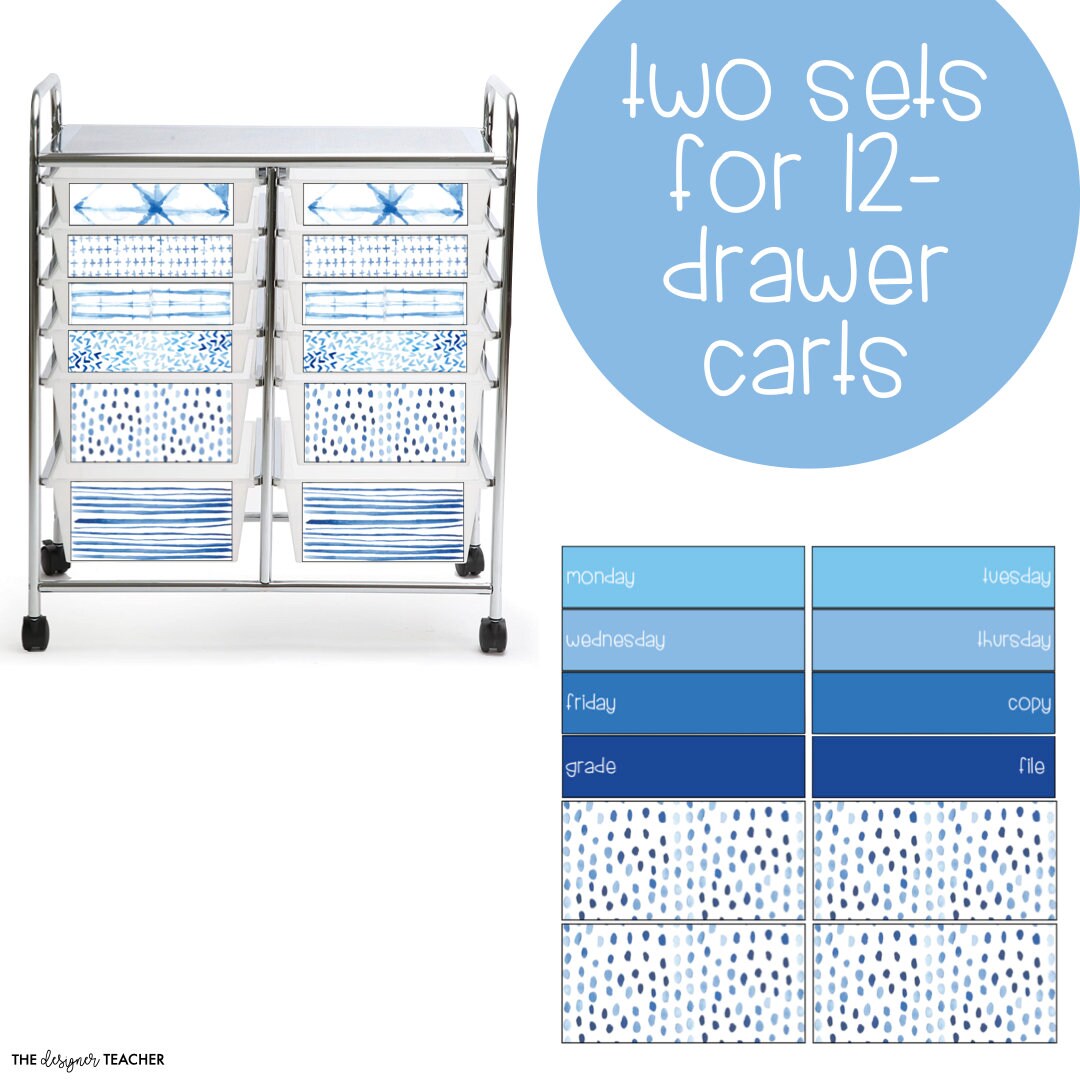 Editable Classroom Rolling Cart Labels and Organizers | Blue Watercolor ...