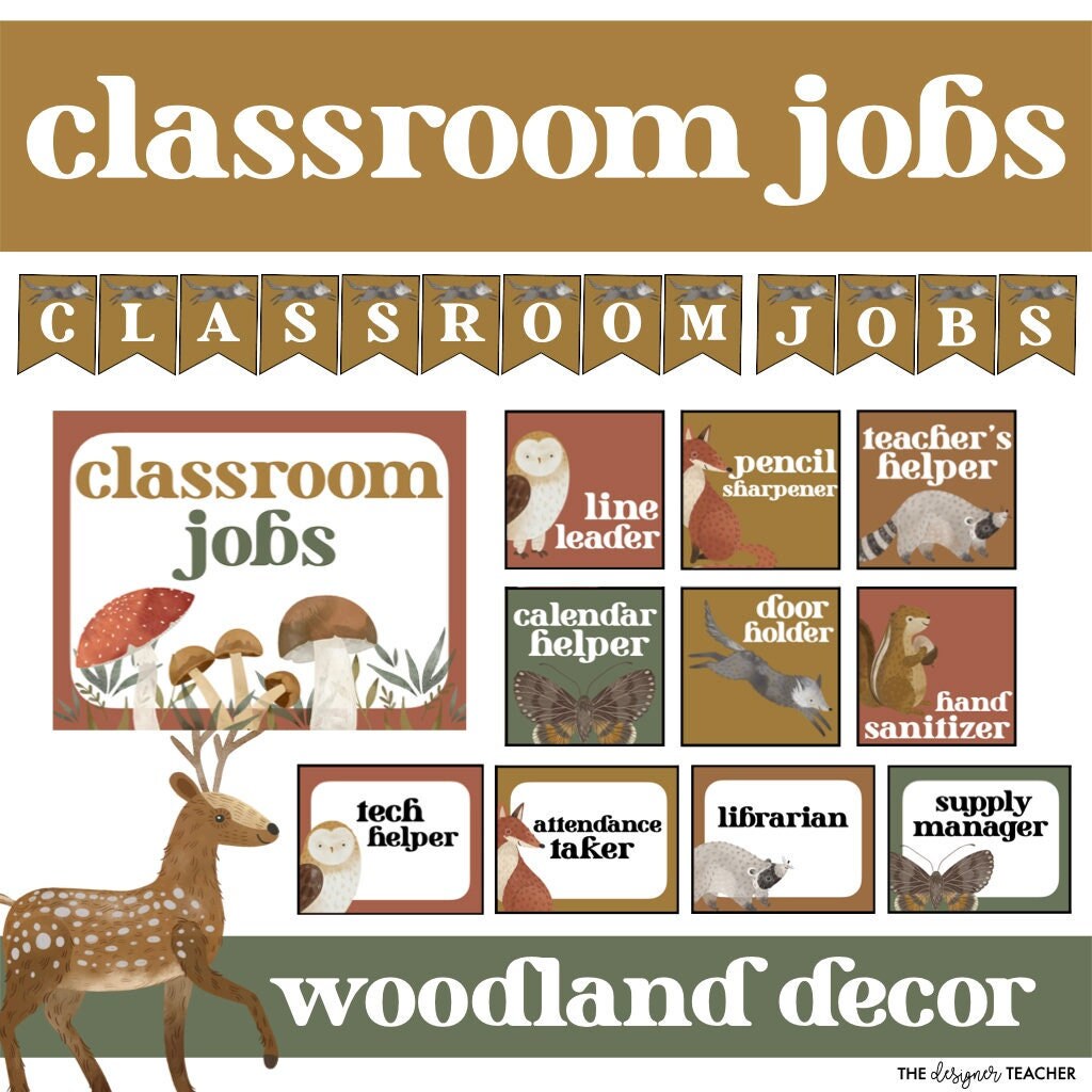 Editable Classroom Jobs Display With Boho Woodland Theme - Etsy