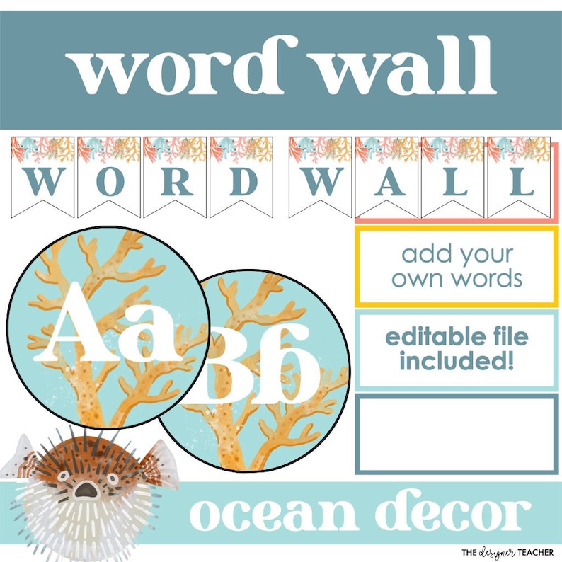 Editable Word Wall Display With Ocean Theme Under the Sea | Classroom ...