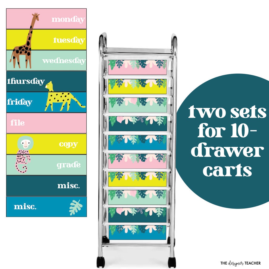 Modern Tropical Jungle Editable Rolling Cart Labels for 10 and 12 ...