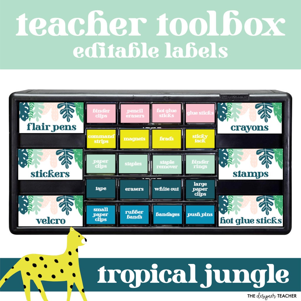Editable Teacher Toolbox Labels With Modern Tropical Jungle Theme ...