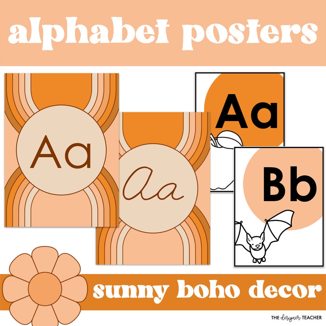 Sunny Boho Retro Groovy Theme Classroom Alphabet Posters: Print ...