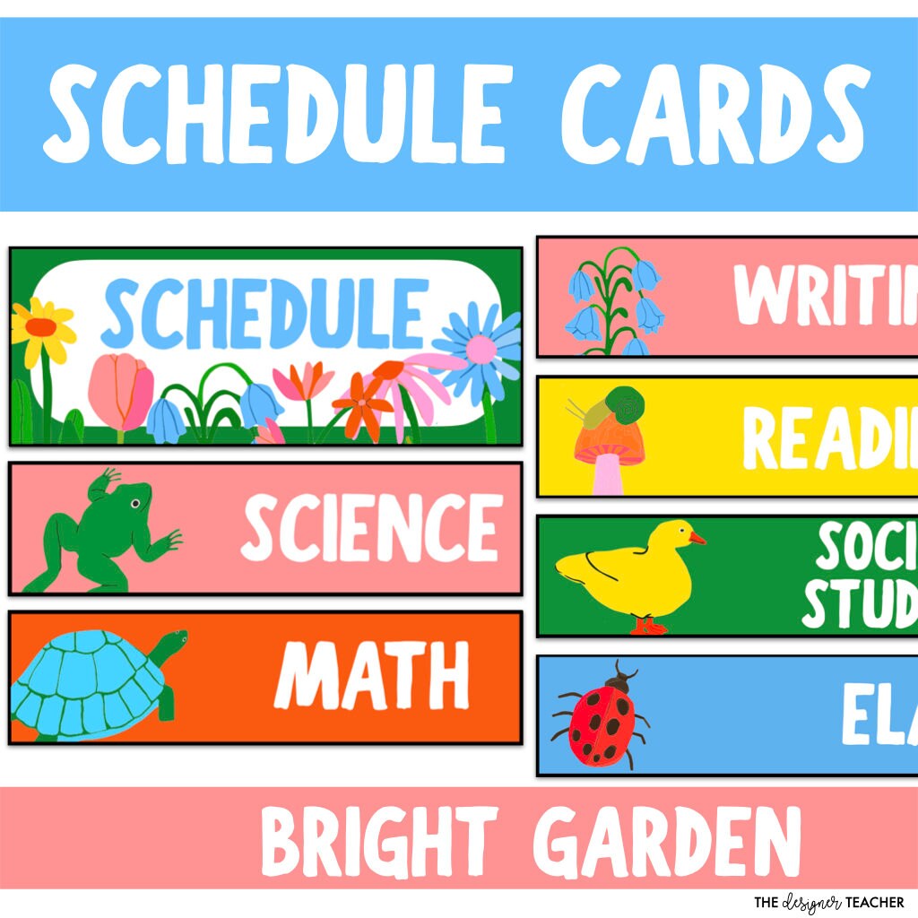 Editable Schedule Cards With Bright Garden Theme Classroom Decor - Etsy