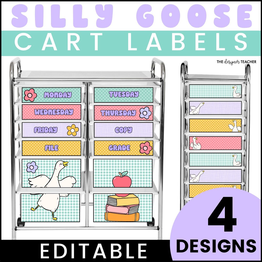 Editable Silly Goose Classroom Rolling Cart Labels and Organizers ...