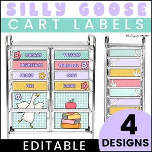 Editable Silly Goose Classroom Rolling Cart Labels and Organizers ...