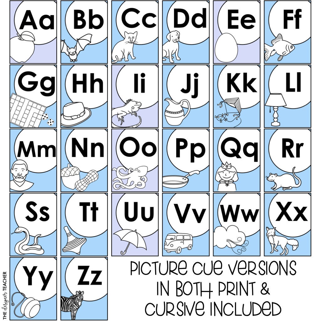 Alphabet Posters: Print, Cursive & Picture Cues Mountain Theme - Etsy