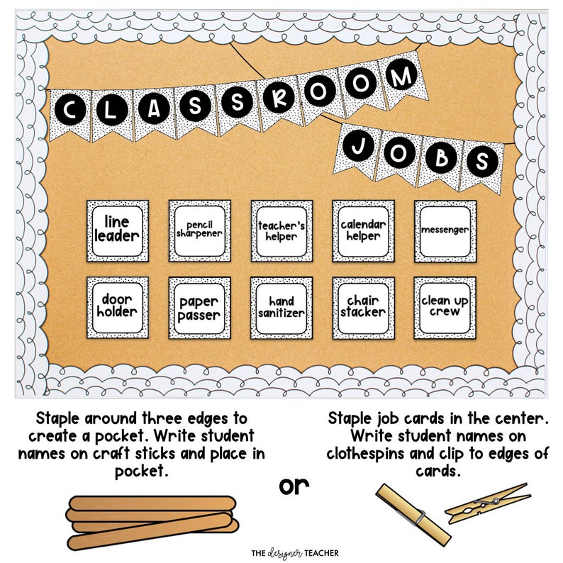 Editable Classroom Student Jobs Display Chart Bulletin Board With Black ...