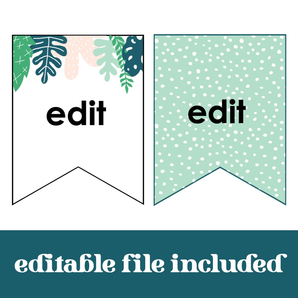 Editable Letter Banner Pennants With Modern Tropical Jungle Theme ...