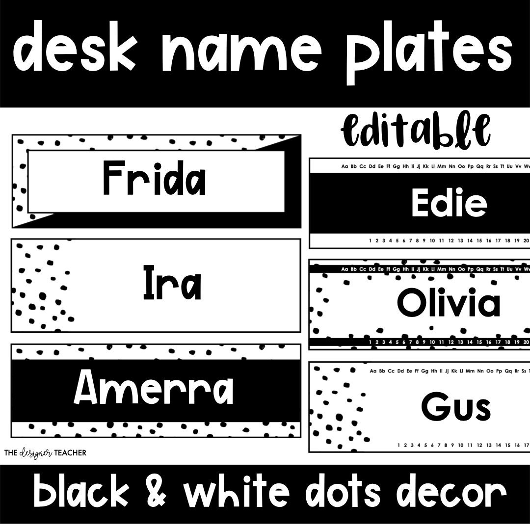Editable Classroom Desk Name Plates Student Name Tags With Black ...