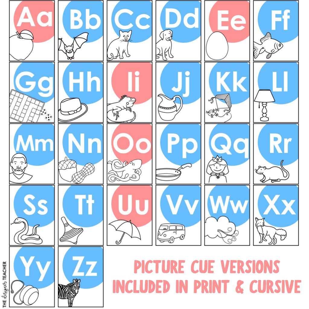 Bright Garden Classroom Alphabet Posters Print, Cursive & Picture Cues ...