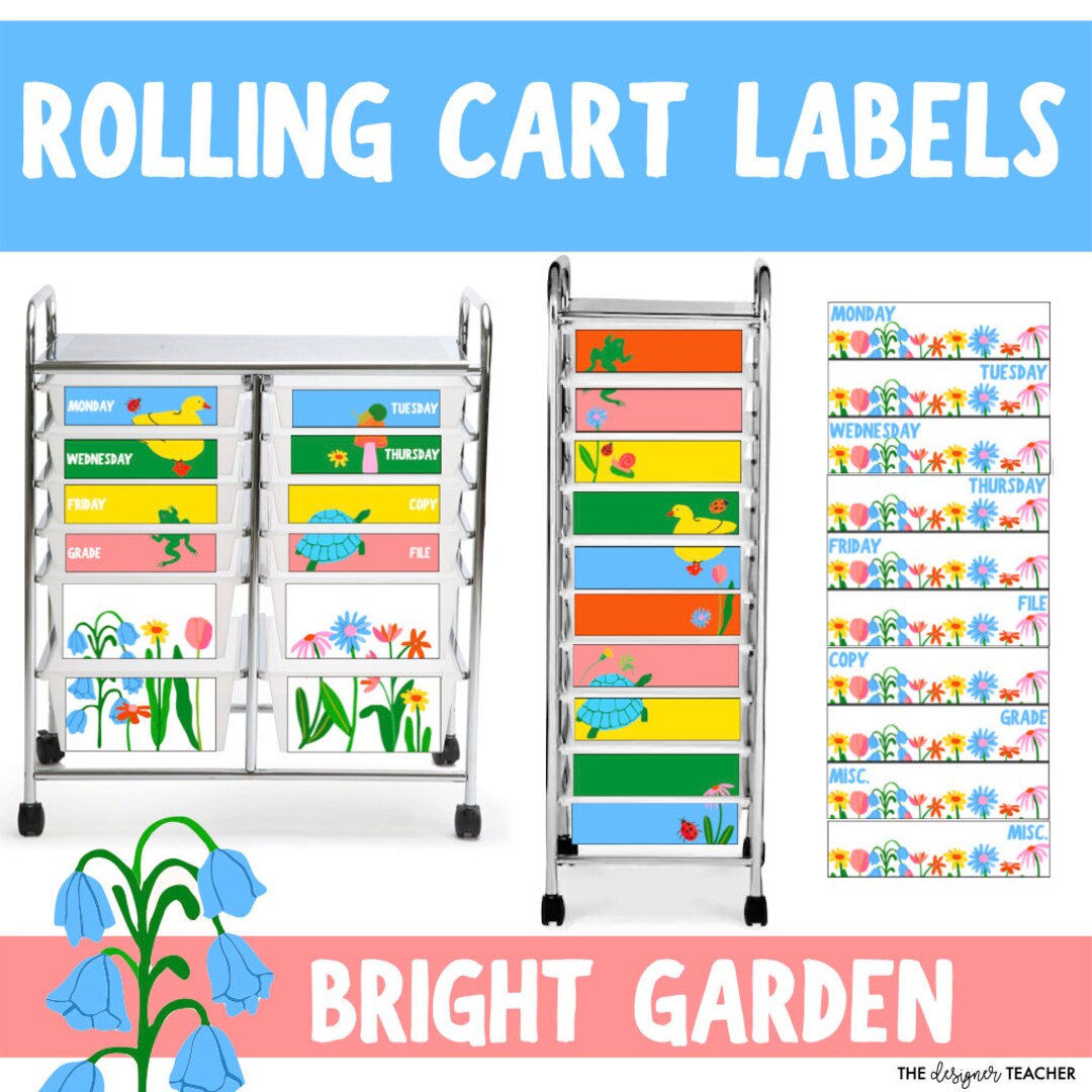 Editable Classroom Rolling Cart Labels and Organizers | Bright Garden ...