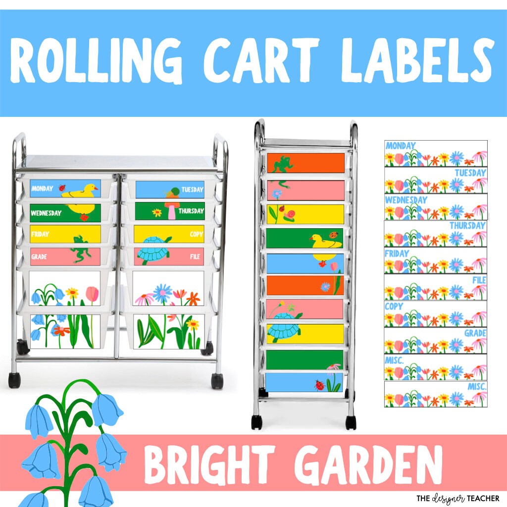 Editable Classroom Rolling Cart Labels and Organizers | Bright Garden ...