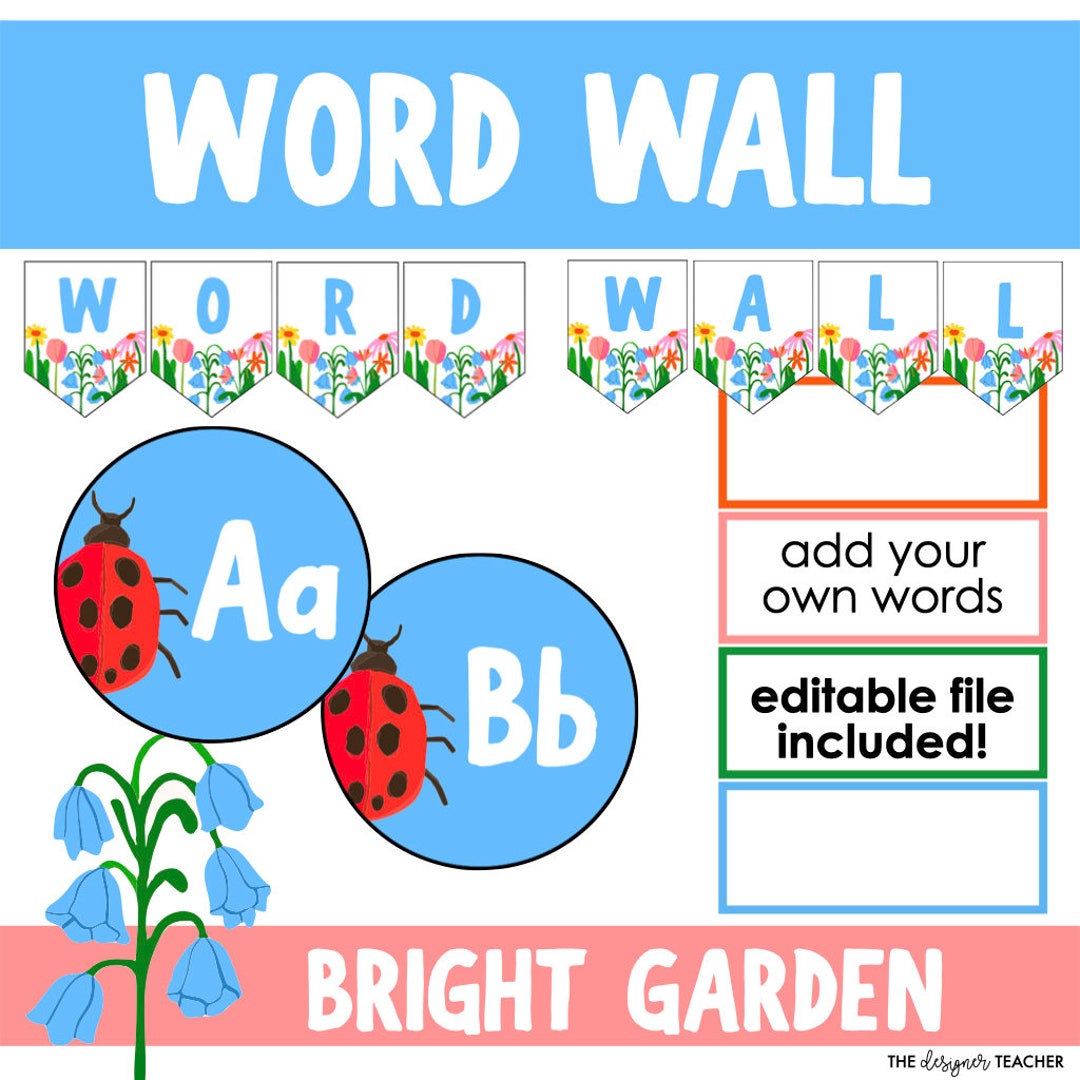 Editable Word Wall Display Bright Garden Theme Floral Classroom Decor ...