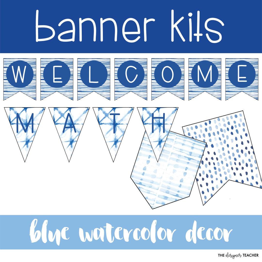 Editable Letter Banner Pennants With Blue Watercolor Theme | Printable ...
