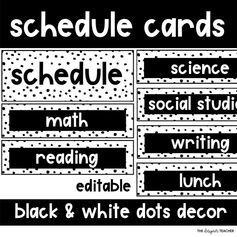 Editable Schedule Cards With Black & White Speckled Boho - Etsy