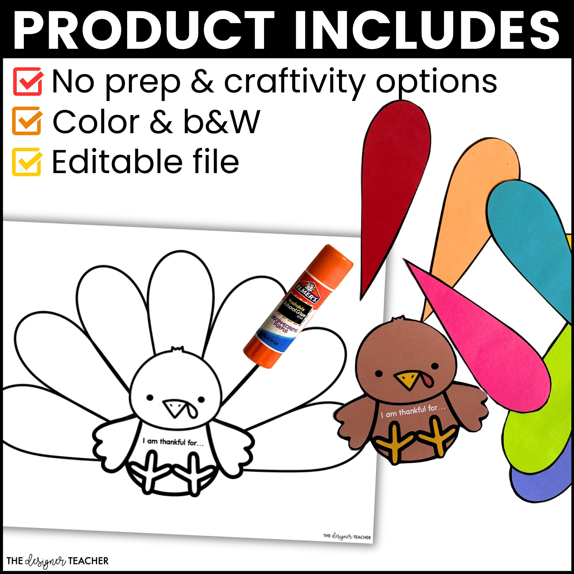 Thanksgiving Thankful Turkey Bulletin Board Craft Kit Ideas & Gratitude ...