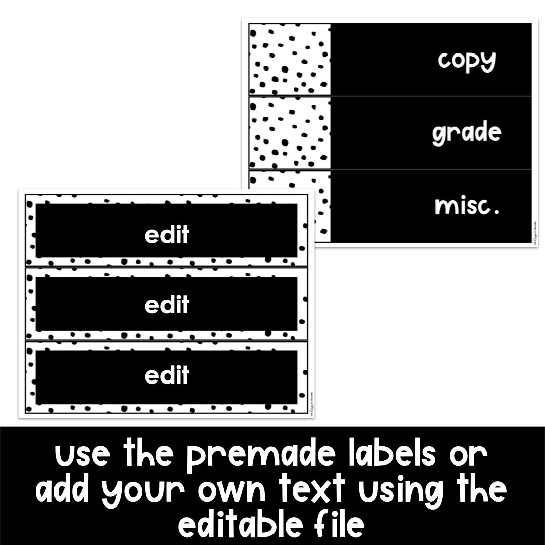 Editable Classroom Rolling Cart Labels With Black & White Boho ...
