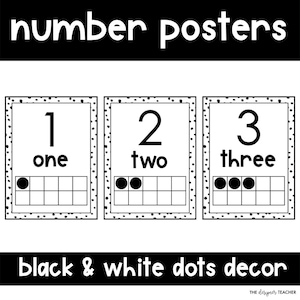 Number Posters 1-20 With Ten Frames With Black & White Speckled ...
