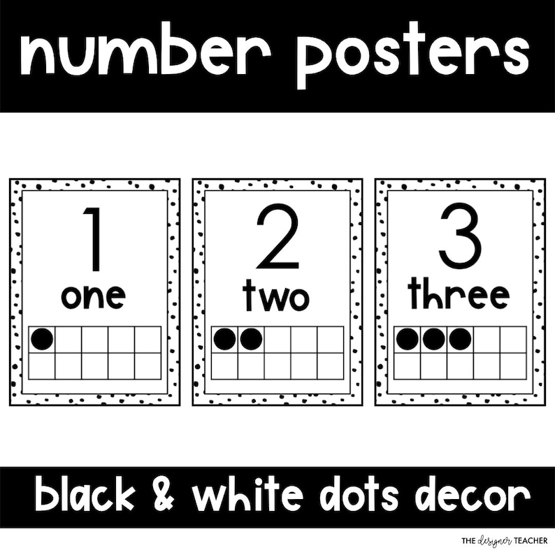 Number Posters 1-20 With Ten Frames With Black & White Speckled ...