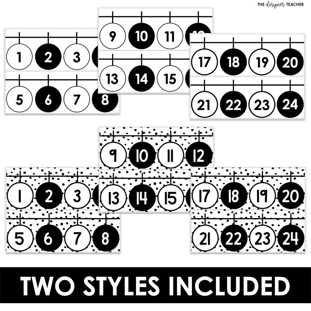 Black & White Speckled Boho Dalmatian Dots Number Line Classroom Decor ...