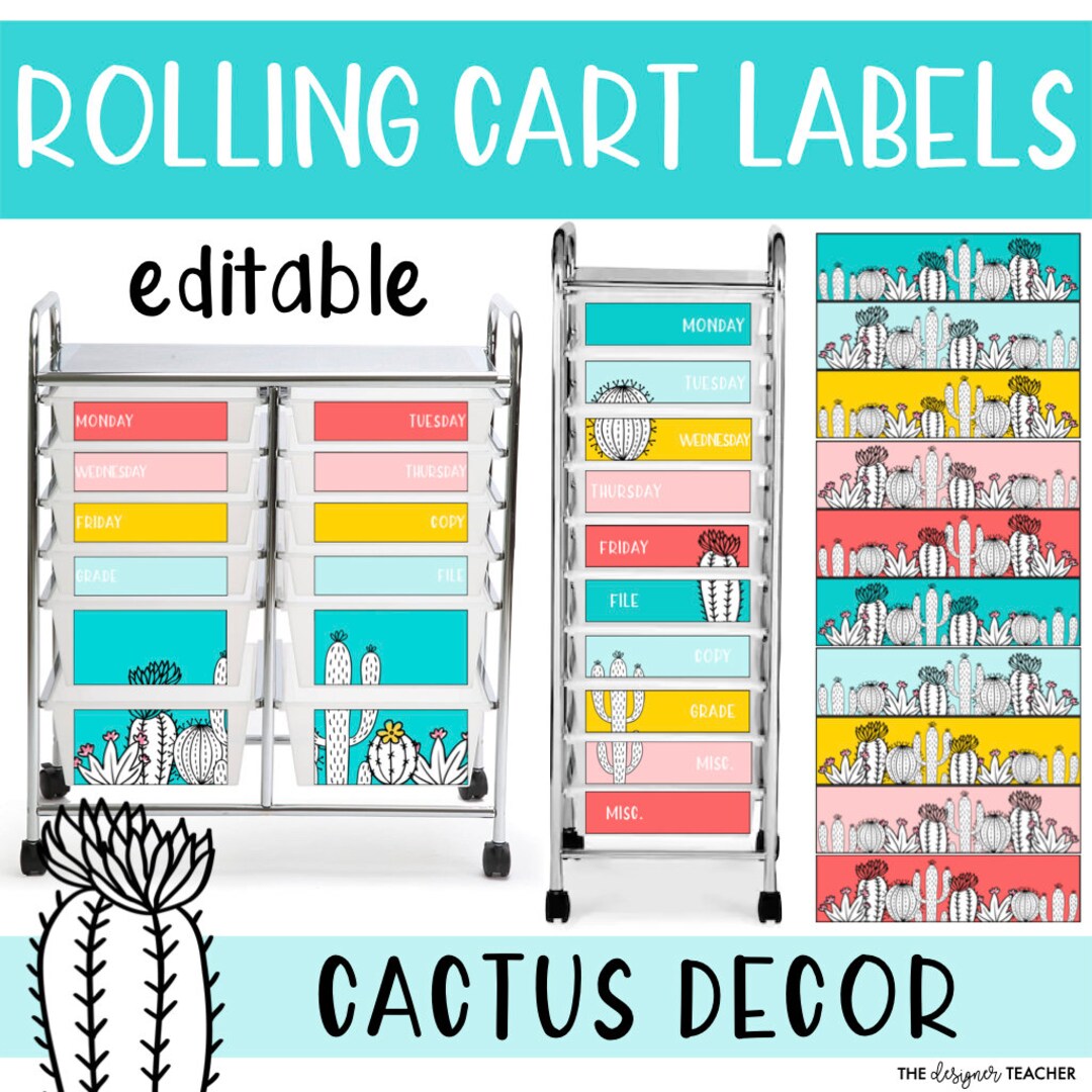 Cactus Theme Editable Rolling Cart Labels for 10 and 12 Drawer Carts - Etsy