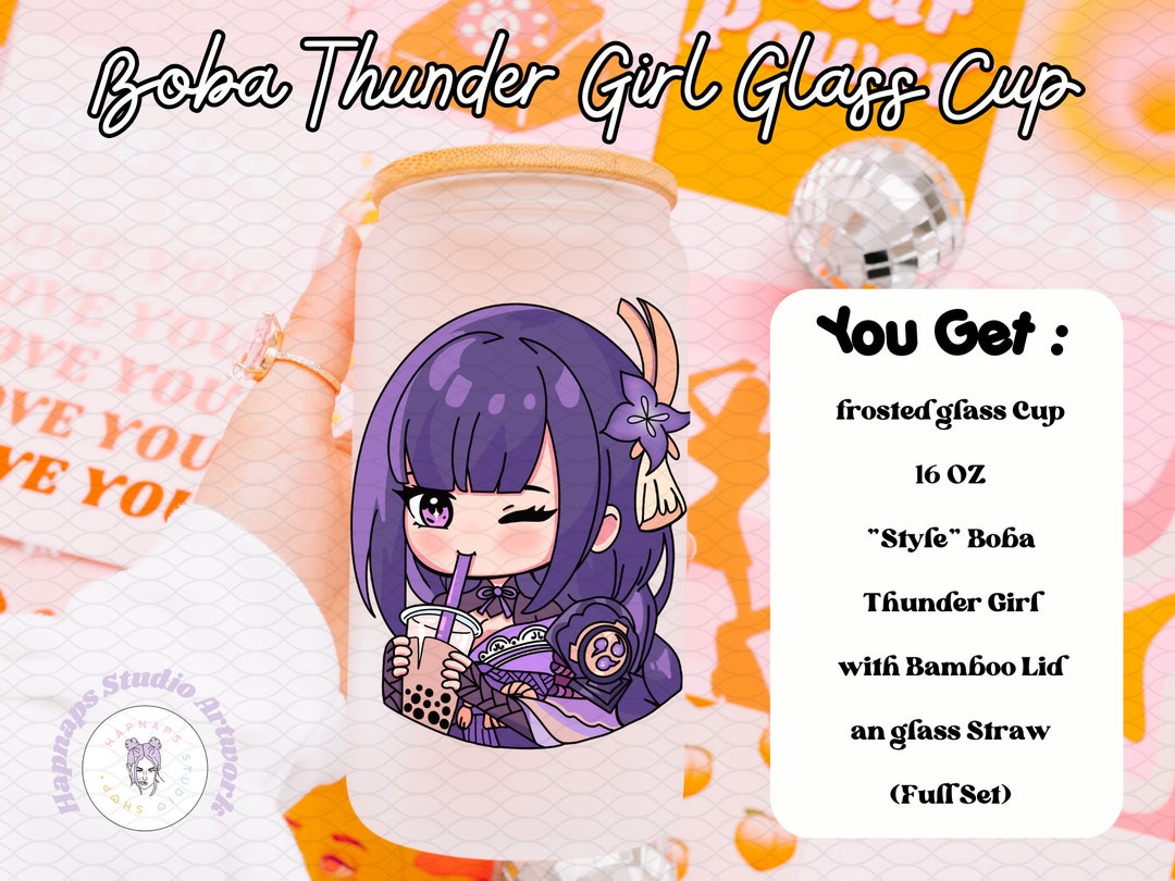 Chibi Inspired Purple Samurai Girl Glass Cup Anime Gift for Her Kawaii ...