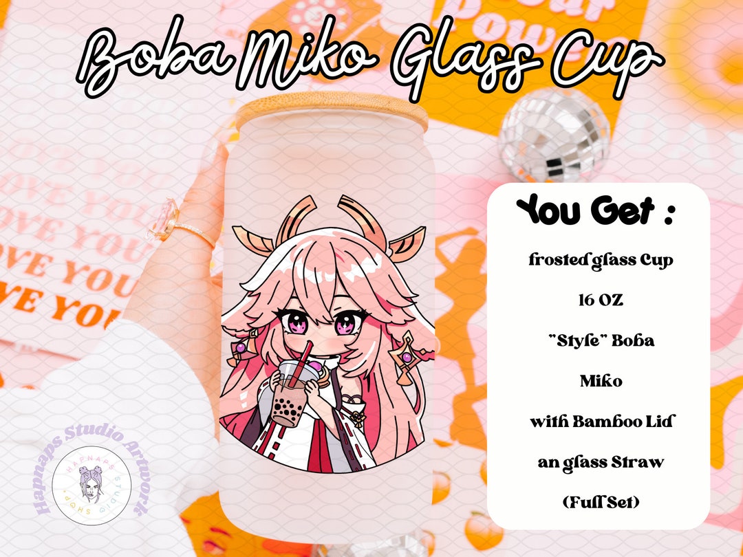 Chibi Inspired Miko Glass Cup Anime Gift for Her Kawaii Miko Drinking ...