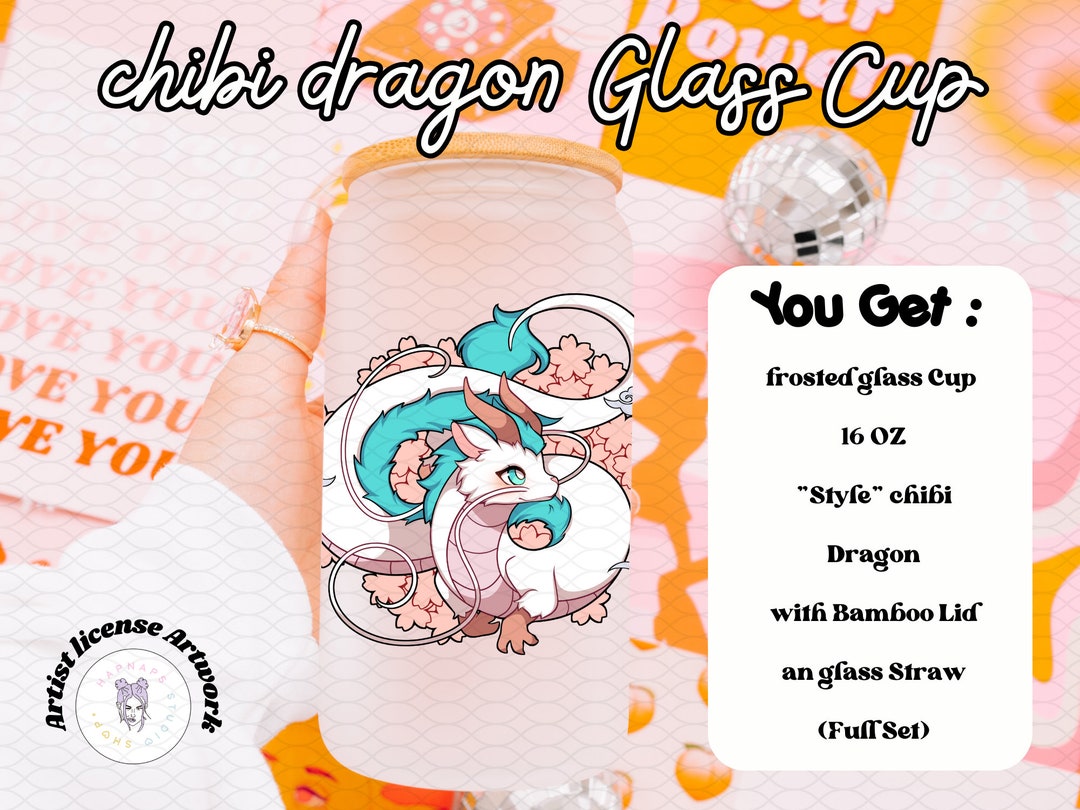 Anime Inspired Chibi Dragon Character Glass Cup Anime Gift for Her ...