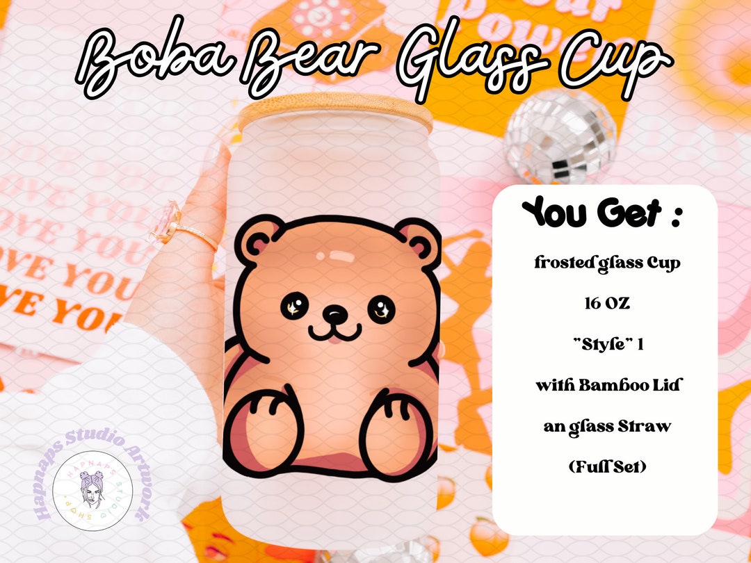 Chibi Boba Bear Glass Cup Anime Gift for Her Kawaii Chibi Bear With ...