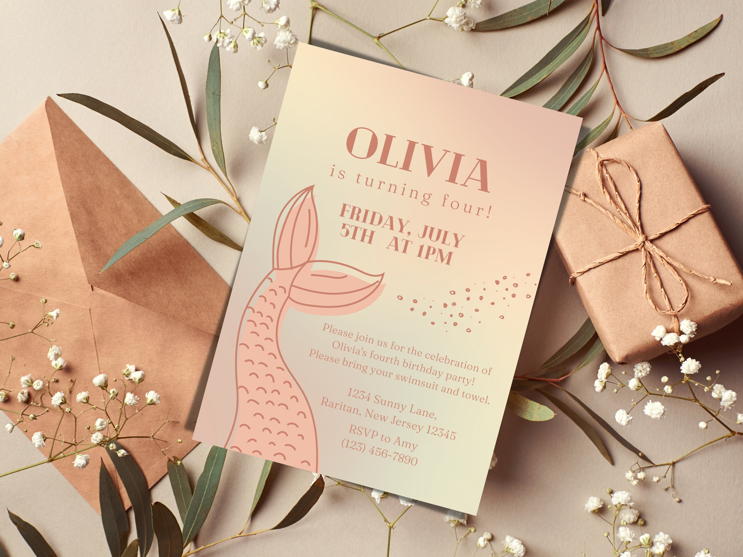 Editable Mermaid Birthday Invitation Little Mermaid Children's Birthday ...
