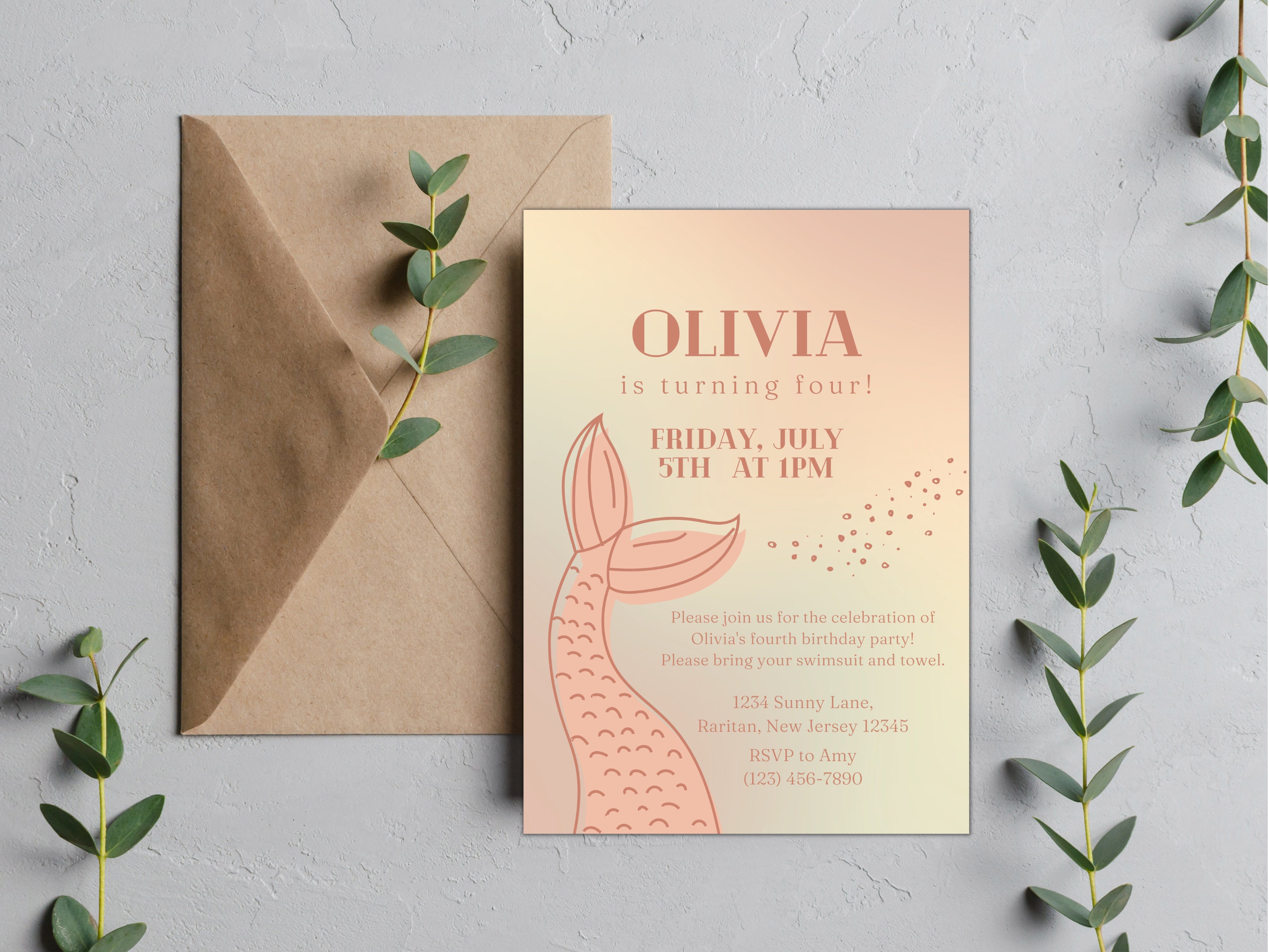 Editable Mermaid Birthday Invitation Little Mermaid Children's Birthday ...