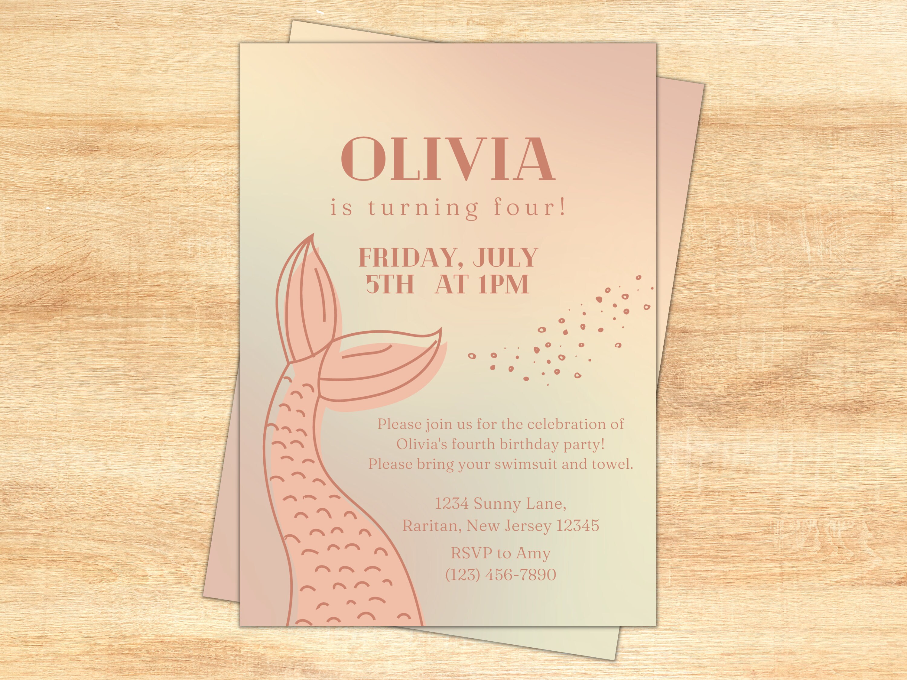 Editable Mermaid Birthday Invitation Little Mermaid Children's Birthday ...