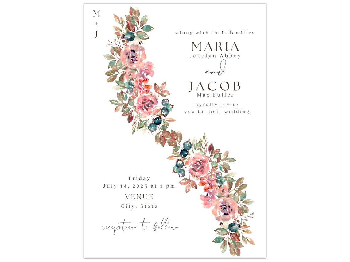 Elegant Wedding Invitation Editable Set 5x7 Includes Enclosure/details ...