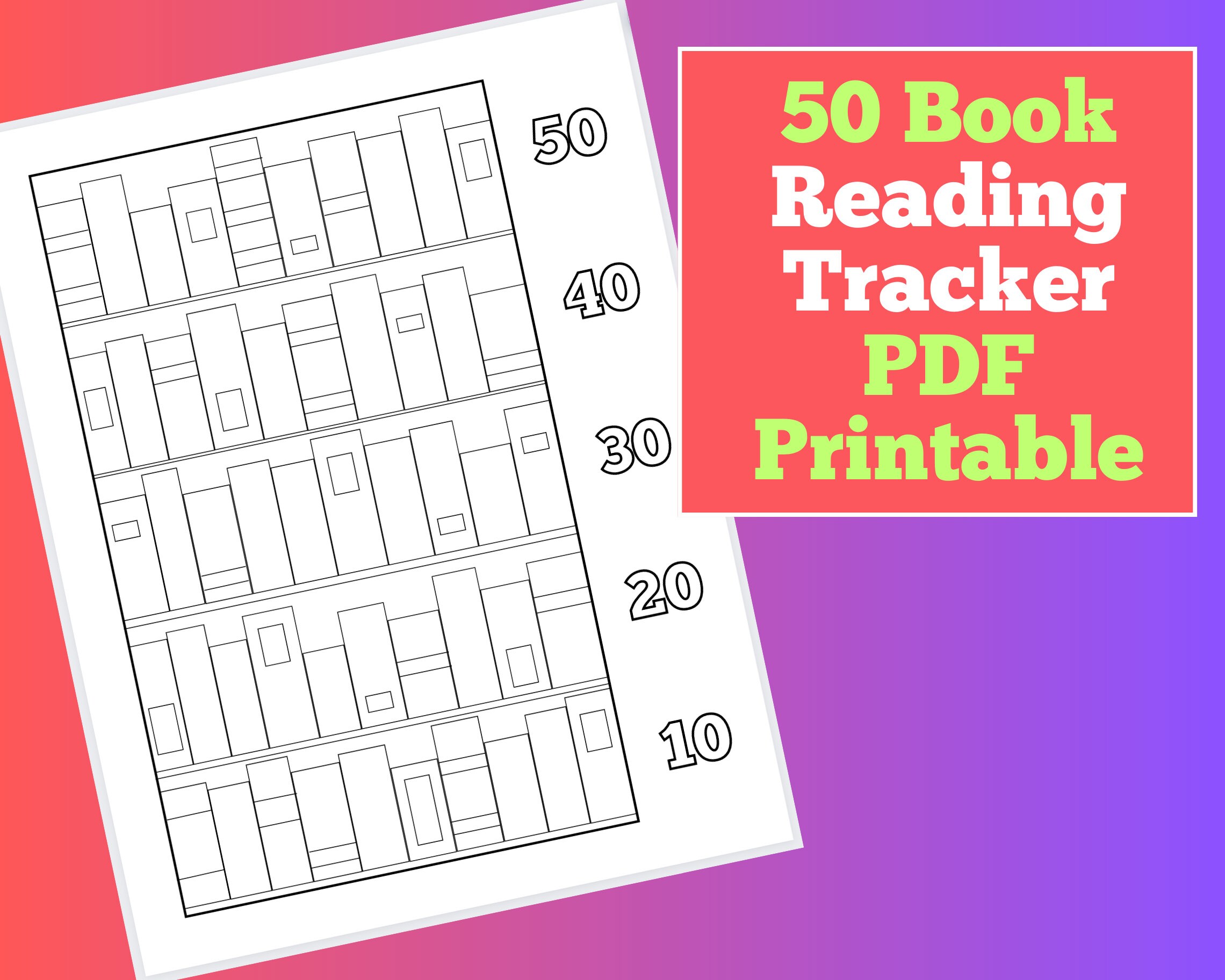 50 Book Reading Challenge Tracker PDF Printable - Summer Reading ...