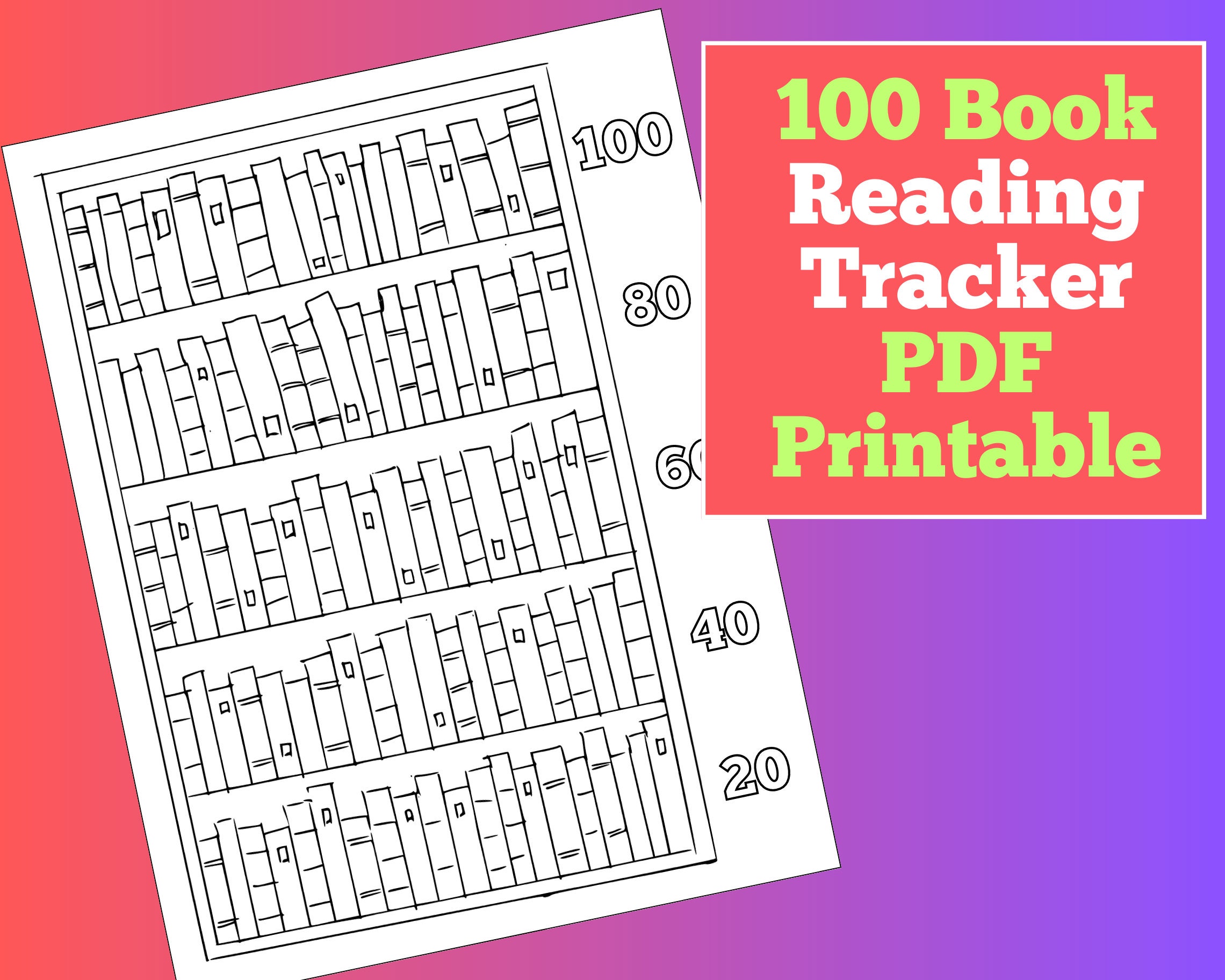 100 Book Reading Challenge Log PDF Printable - Summer Reading Program - Goal Tracker - 100 Books ...