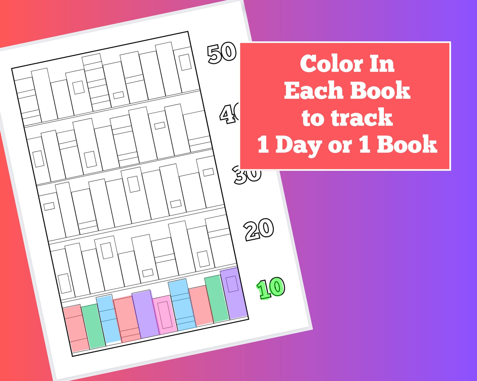 50 Book Reading Challenge Tracker PDF Printable - Summer Reading ...