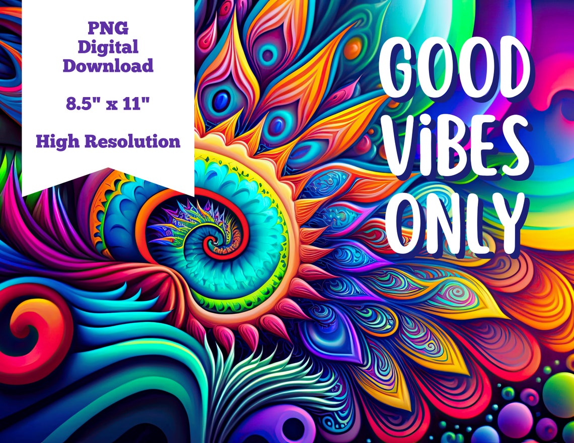 Good Vibes Only Colorful PNG Printable Wall Art - Positive Affirmation ...