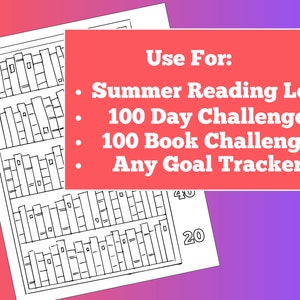 100 Book Reading Challenge Log PDF Printable - Summer Reading Program ...